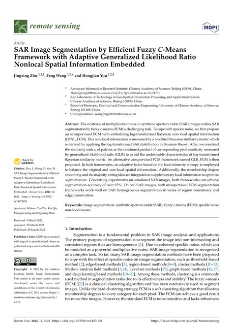 Pdf Sar Image Segmentation By Efficient Fuzzy C Means Framework With Adaptive Generalized