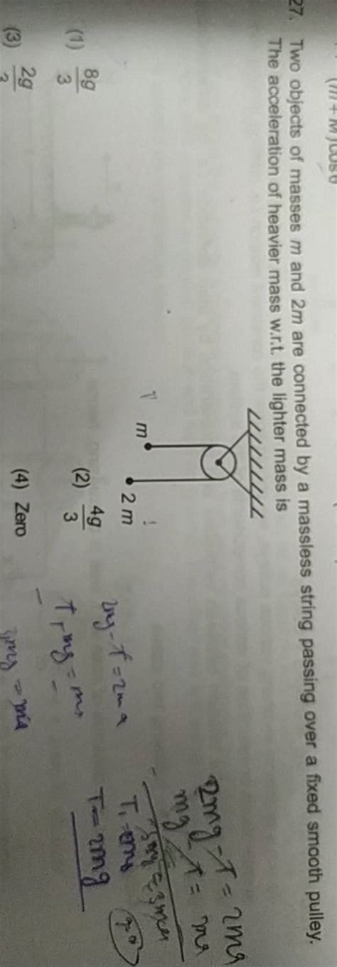 Two Objects Of Masses M And 2 M Are Connected By A Massless String Passin