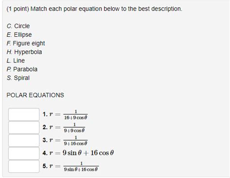 Solved Point Match Each Polar Equation Below To The Best Chegg Com