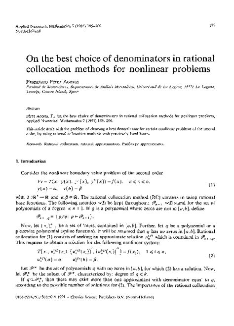 Pdf On The Best Choice Of Denominators In Rational Collocation Methods For Nonlinear Problems