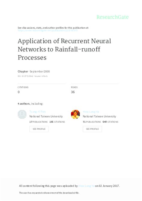 Pdf Application Of Recurrent Neural Networks To Rainfall Runoff Processes