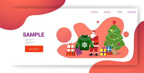 산타 들고 니트 스웨터 근처 전나무 나무 선물 상자 메리 크리스마스 해피 연말 연일 축 하 개념 인사말 카드 수평 전체 길이 복사 공간 12월에 대한 스톡 벡터 아트 및