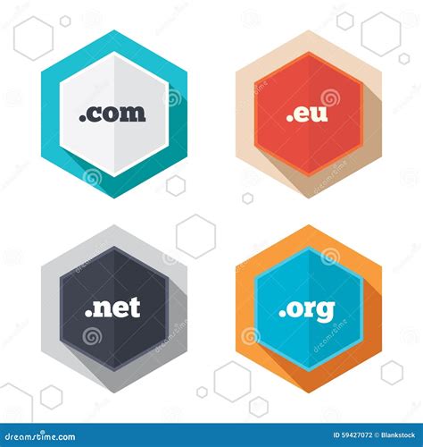 Top Level Domains Signs Com Eu Net And Org Stock Vector Illustration Of Hexagon European