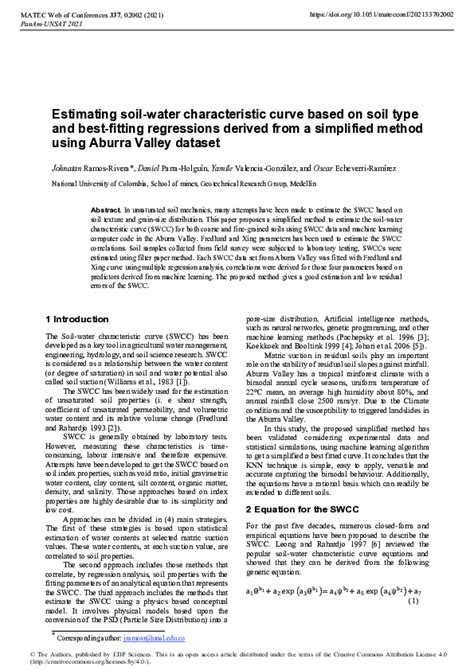 Pdf Simplified Swcc Estimation Using Machine Learning