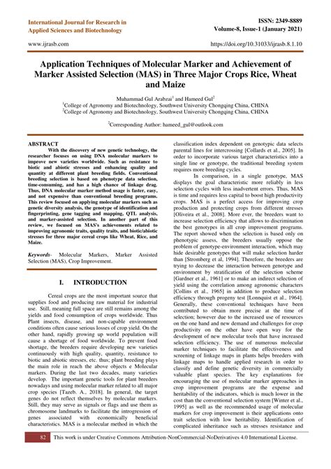 Pdf Application Techniques Of Molecular Marker And Achievement Of Marker Assisted Selection