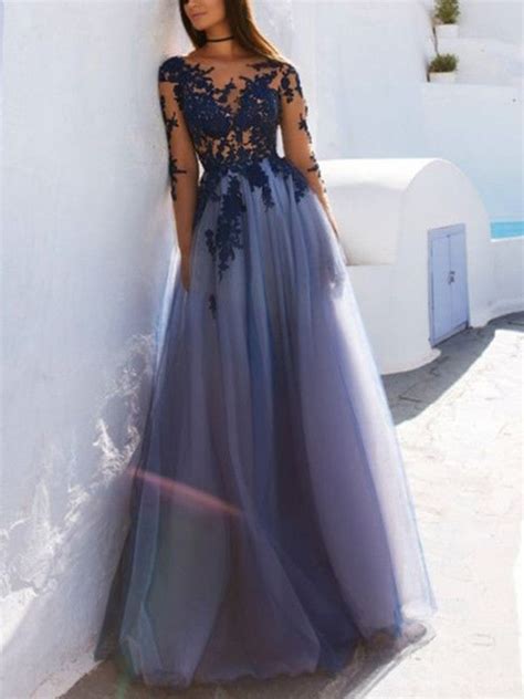 A Line Scoop Neck Backless Long Sleeves Floor Length Prom Dress With L