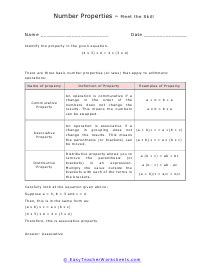 Integer Properties Of Numbers Worksheets