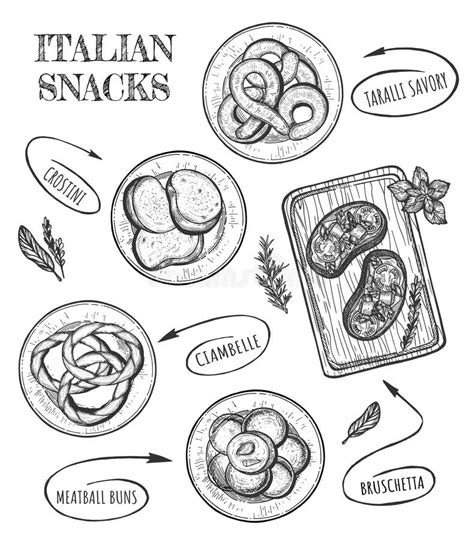 Colecci n Italiana De La Comida Y De Los Bocados Ilustración del Vector Ilustración de