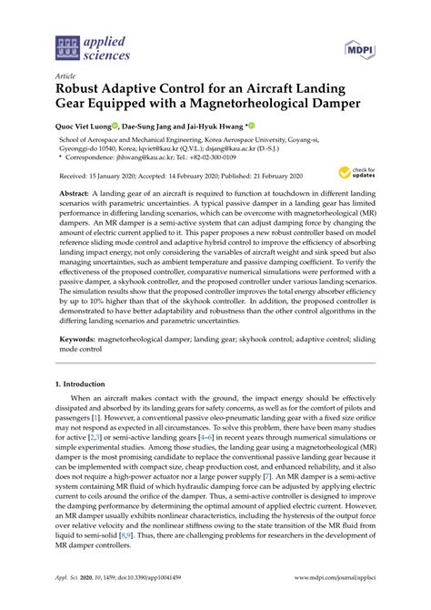 Pdf Robust Adaptive Control For An Aircraft Landing Gear Equipped With A Magnetorheological Damper