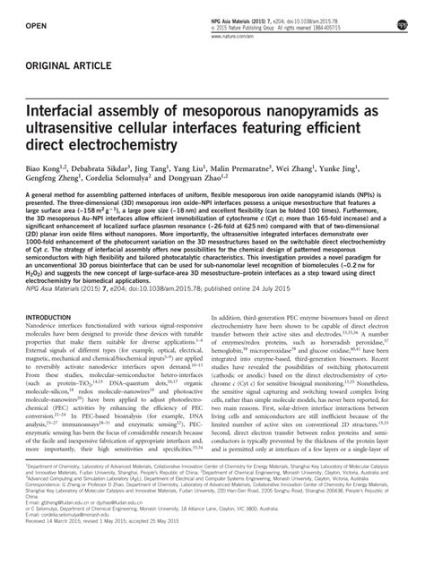 Pdf Interfacial Assembly Of Mesoporous Nanopyramids As Ultrasensitive