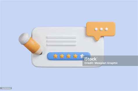 별 다섯 개짜리 피드백과 의견을 제시하는 연필 고객 리뷰 개념 좋은 평가와 나쁜 평가와 텍스트로 별을 검토합니다 3d 렌더링 일러스트레이션 3차원 형태에 대한 스톡 사진 및