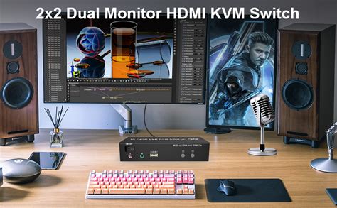 Dual Monitor Kvm Switch Hdmi 2 Port 4k 60hz Extended Display Kvm Switch 2 Monitors 2 Computers