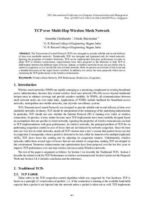 Pdf Tcp Over Multi Hop Wireless Mesh Network