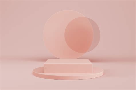 제품 전시를 위한 파스텔 배경에 추상적인 모양 기하학적 형상을 가진 크림 분홍색 색깔 받침대 0명에 대한 스톡 사진 및 기타 이미지 Istock