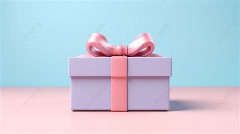 파란색 리본으로 묶인 파스텔 핑크색 선물 상자를 3d 그림으로 그린 미니멀한 분홍색 배경 파란색 리본으로 묶인 파스텔 핑크색 선물 상자를 3d 그림으로 그린 미니멀한