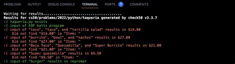 tests on cs50p s taqueria problem r cs50