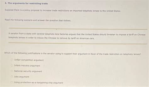Solved 6 The Arguments For Restricting Trade Suppose There