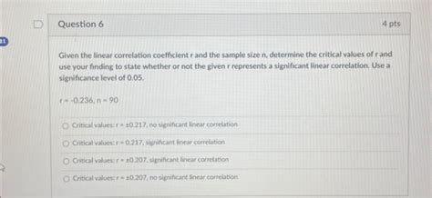Solved Given The Linear Correlation Coefficient R And The