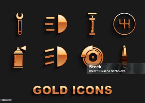 설정 높은 빔 기어 시프터 자동차 스파크 플러그 캘리퍼 브레이크 디스크 페인트 스프레이 캔 렌치와 아이콘 벡터 검은색에 대한