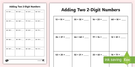 Adding Two 2 Digit Numbers Teacher Made Twinkl