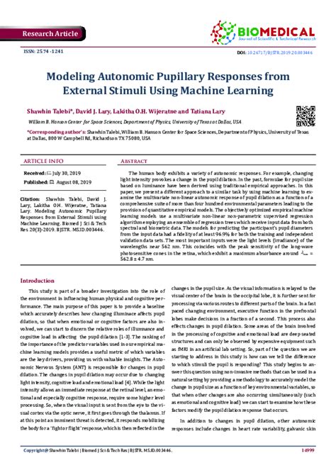 Pdf Modeling Autonomic Pupillary Responses From External Stimuli Using Machine Learning