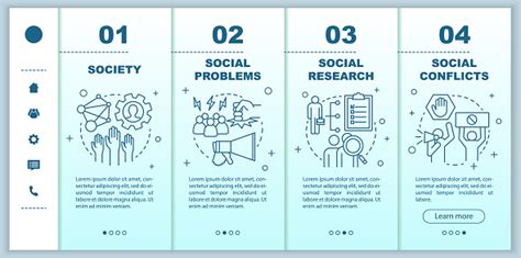 사회학 온보딩 모바일 웹 페이지 벡터 템플릿 사회 사회 문제 갈등 응답 스마트 폰 웹 사이트 인터페이스 아이디어 웹 페이지 연습 단계 화면입니다 색상 컨셉 4에 대한 스톡