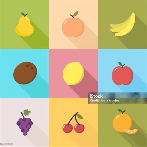 그림자가있는 과일과 열매를 특징으로하는 간단한 아이콘 세트 건강하고 적절한식이 요법의 개념 벡터 건강한 식생활에 대한 스톡 벡터 아트 및 기타 이미지 Istock