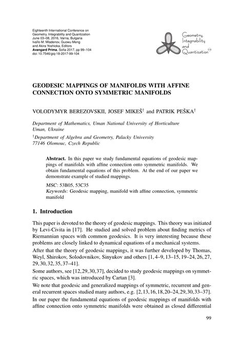 Pdf Geodesic Mappings Of Spaces With Affine Connection Onto Symmetric Manifolds
