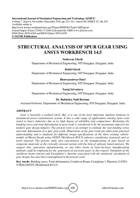 Pdf Structural Analysis Of Spur Gear Using Ansys Workbench 14 5