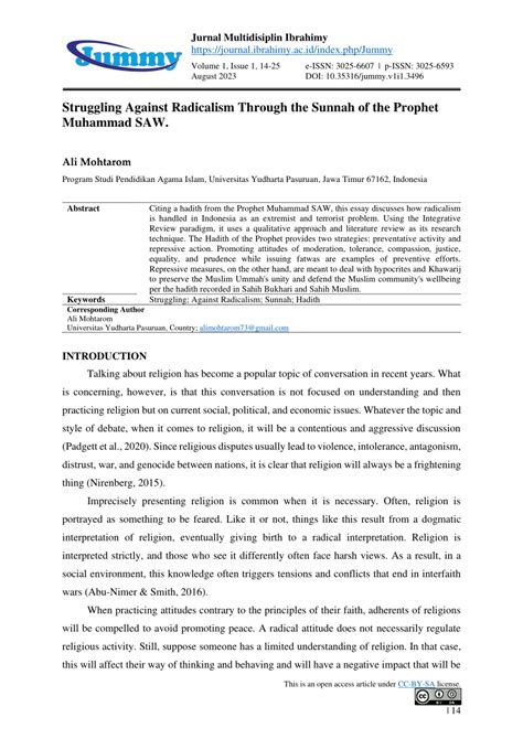 Pdf Struggling Against Radicalism Through The Sunnah Of The Prophet Muhammad Saw