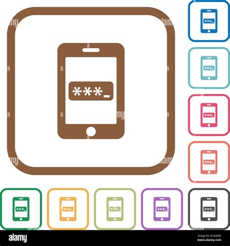 mobile access simple icons in color rounded square frames on white
