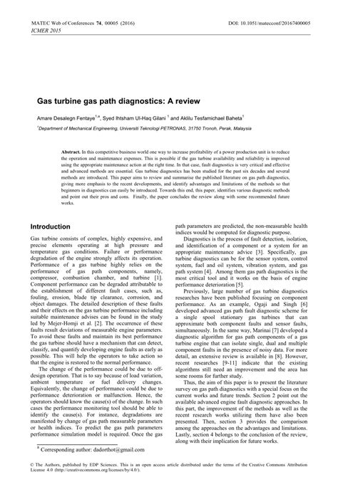 Pdf Gas Turbine Gas Path Diagnostics A Review