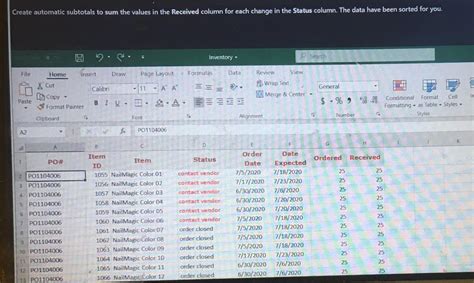 Solved Create Automatic Subtotals To Sum The Values In The Chegg