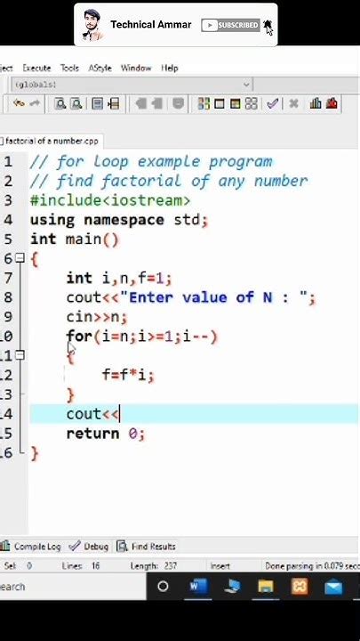 67 C Program To Find Factorial Of A Number Using For Loop C Programming Shorts Forloop