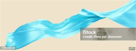 하늘색 실크 직물 직물 깃발 배경으로 날고 있다 매끄럽고 우아한 파란색 새틴 베이지색 배경에 격리되어 그랜드 오프닝 행사를 합니다 블루 아이스 커튼 3d 벡터 그림 0명에