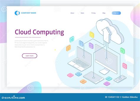 Web Page Design Templates Cloud Computing Concept Isometric Cloud Services Internet Technology