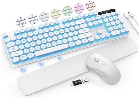 2 Pack Wireless Keyboard And Mouse Backlit Retro Round Keycaps Detachable Wrist