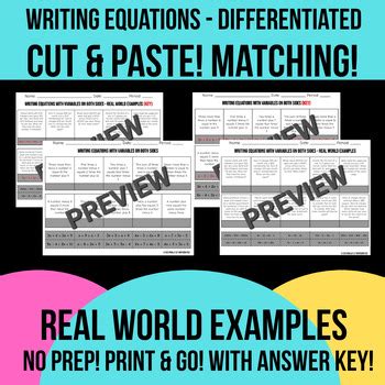 Writing Equations With Variables On Both Sides Differentiated TPT
