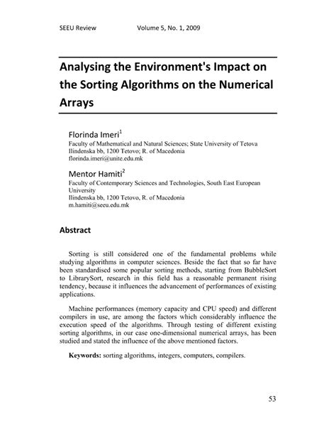 Pdf Analysing The Environments Impact On The Sorting Algorithms On