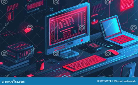 Cyberpunk Desktop With Neon Lights And Futuristic Interface Royalty