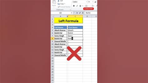Left Formula In Excel Exceltips Shorts Youtube