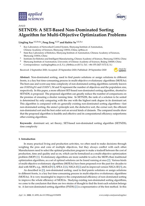 pdf setnds a set based non dominated sorting algorithm for multi objective optimization problems