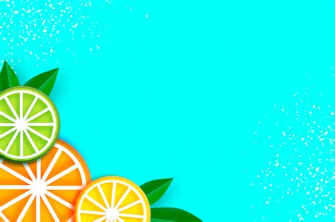 레몬 석 회 주황색 종이 컷 스타일 종이 접기 맛있게 익은 조각 잎입니다 파랑에 건강 한 음식입니다 여름입니다 0명에 대한 스톡 벡터 아트 및 기타 이미지 Istock