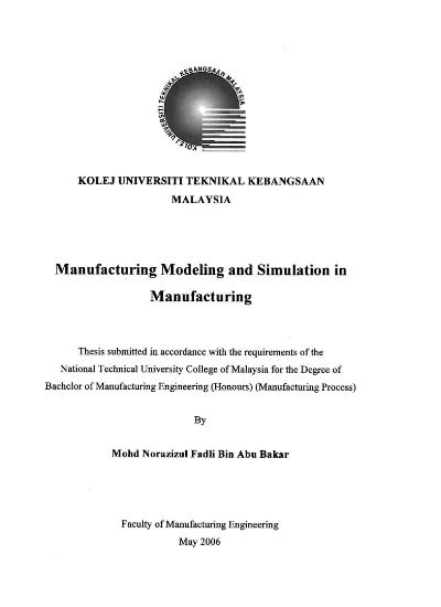 Manufacturing Modeling And Simulation In Manufacturing