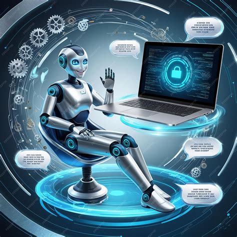 An Engaging Image Of A Robot Ai Assistant Offering Support Depicted With Floating Gears And A