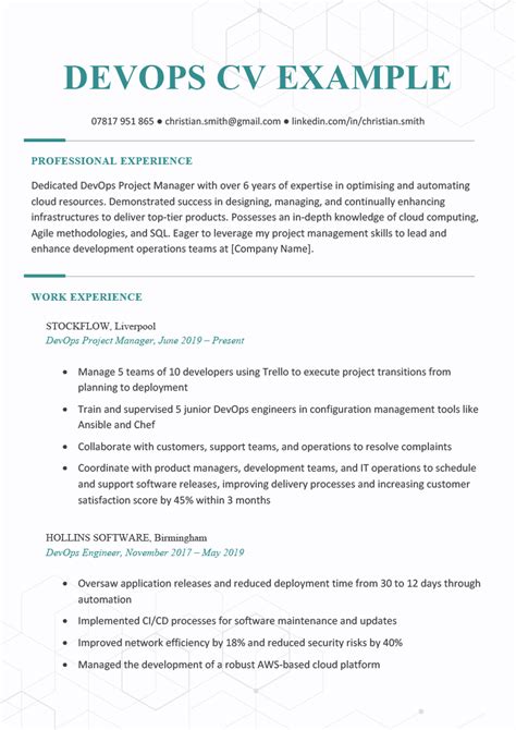 Devops Cv Example And 29 Skills To List