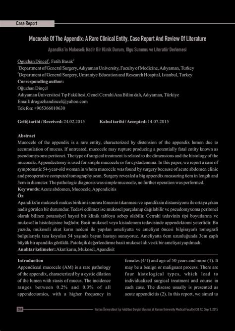 Pdf Mucocele Of The Appendix A Rare Clinical Entity Case Web
