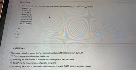 Solved QUESTION 4 How Many Clock Cycles Does The Following Chegg Com