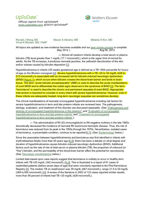 Clinical Manifestations Of Unconjugated Hyperbilirubinemia In Term And Late Preterm Infants