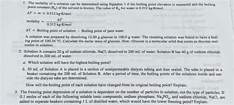 Solved The Molality Of A Solution Can Be Determined Using Equation 1 If The Boiling Point